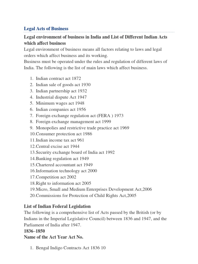 Laws That Affect Business in India | PDF | Business | Government