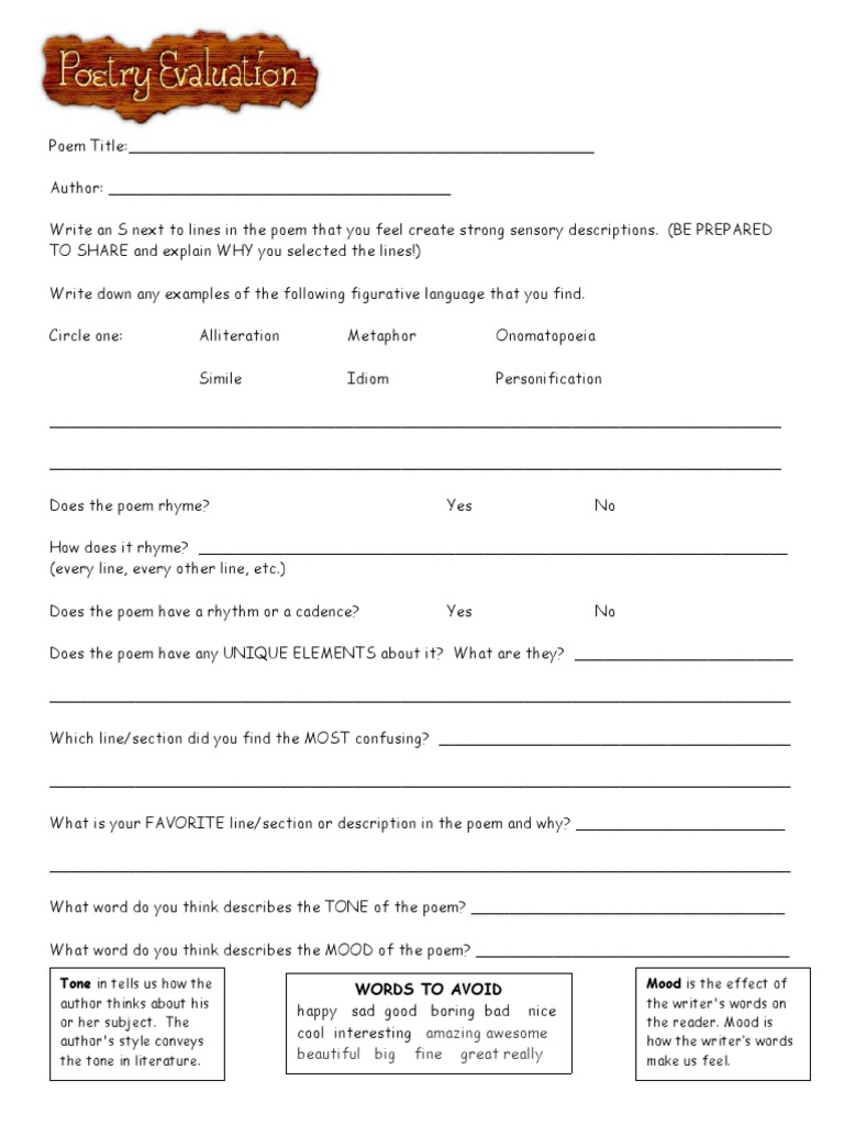 Poetry Evaluation Form | PDF | Poetry | Writing