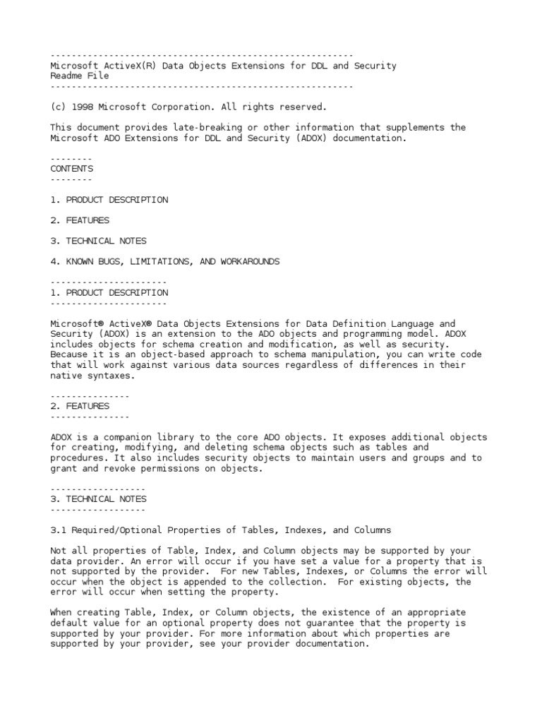 Microsoft Activex R Data Objects Extensions For Ddl And Security