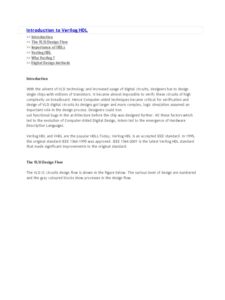 Introduction To Verilog Hdl Pdf Hardware Description Language Logic Synthesis