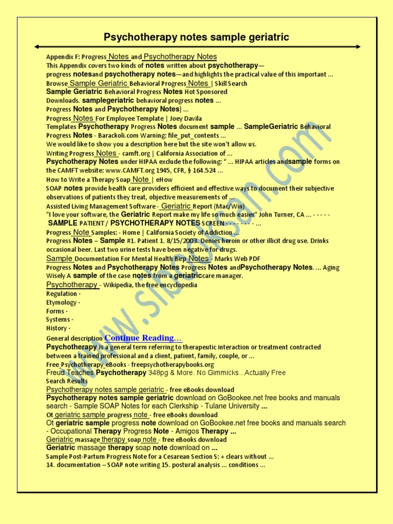 Psychotherapy Notes Sample Geriatric | Geriatrics | Psychotherapy