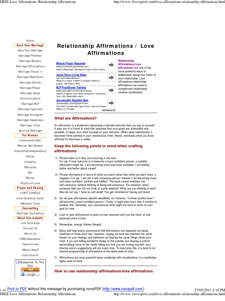 FREE Love Affirmations, Relationship Affirmations | PDF | Affirmations ...