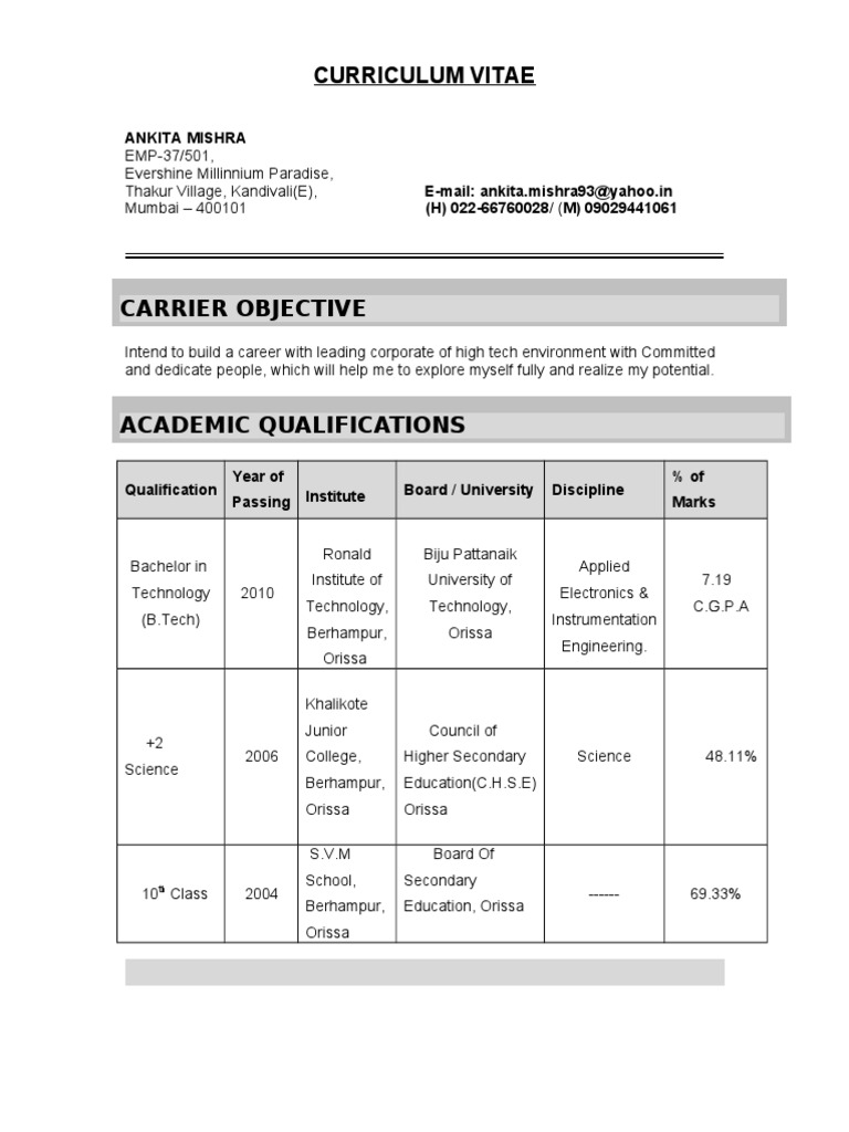 Curriculum Vitae: Ankita Mishra | PDF | Microsoft Windows | Science And Technology
