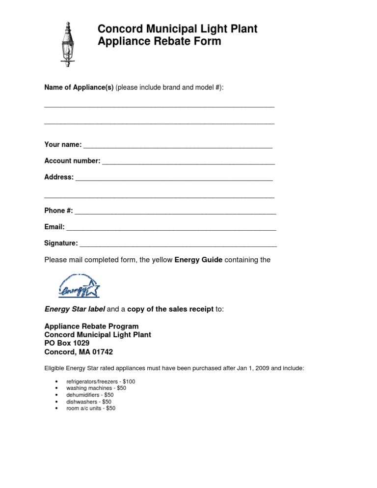 Appliance Rebate Application Form 1-2009 | PDF