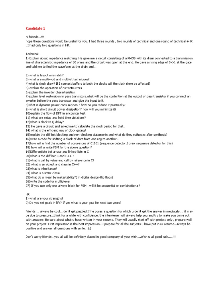 Intel Interview Ques | PDF | Logic Synthesis | Electronic Circuits
