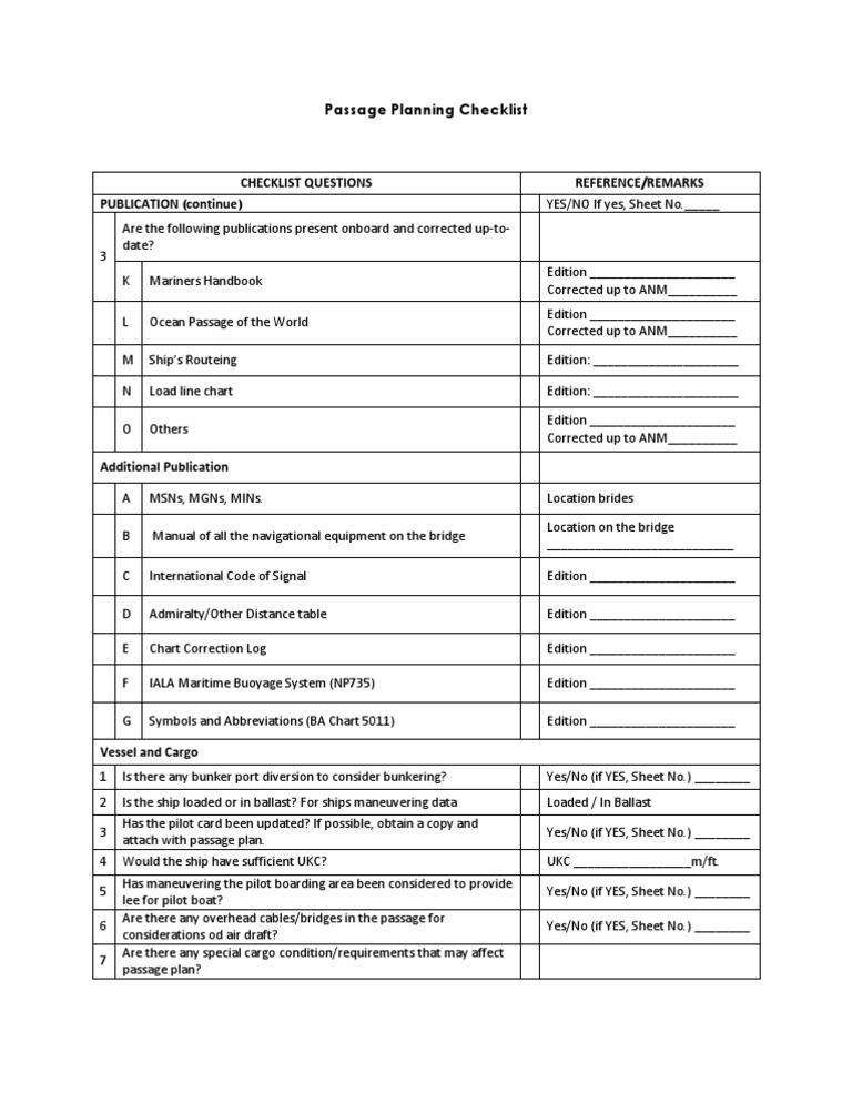 Passage Planning Check List p2 | PDF | Ships | Navigation