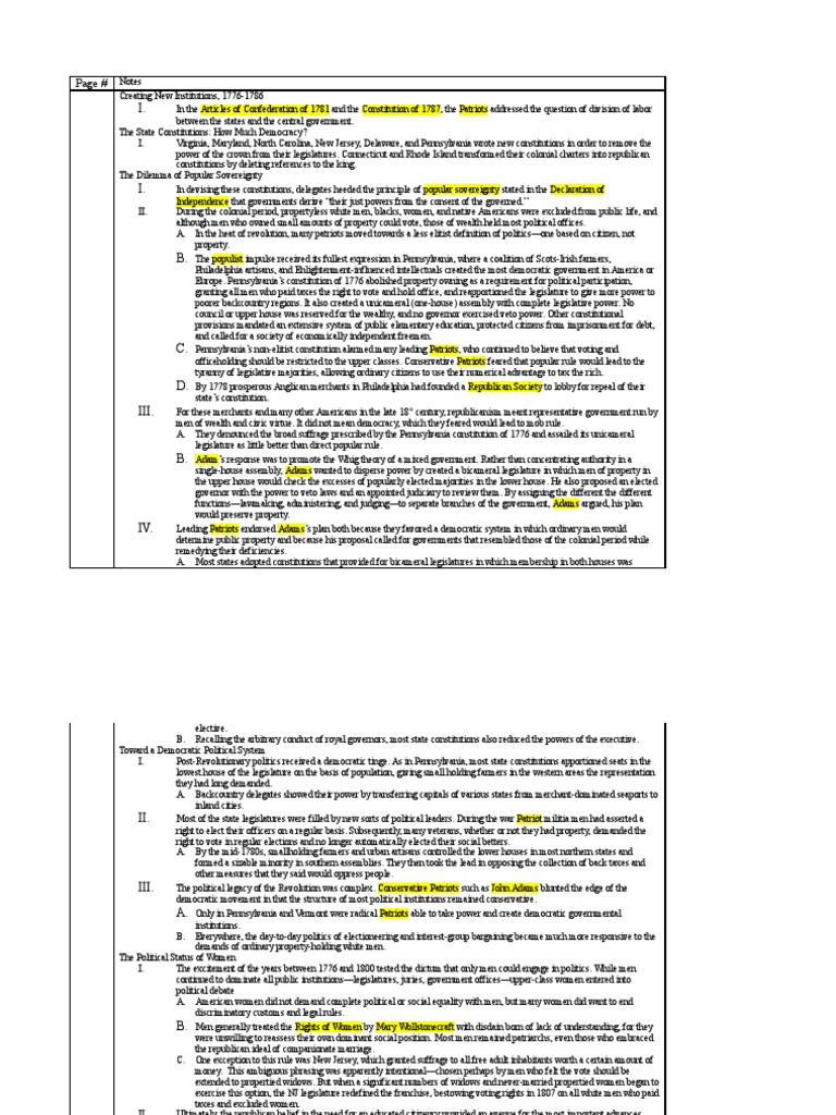 America's History Chapter 7: The New Political Order, 1776-1800 | PDF ...