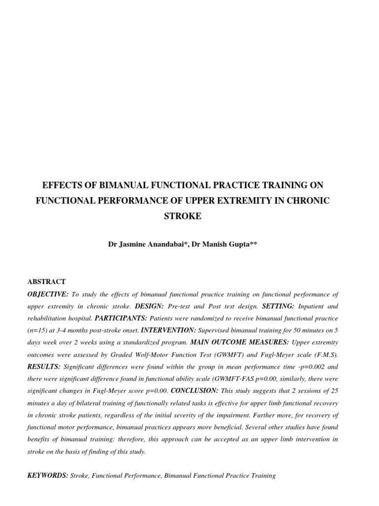 Effects of Bimanual Functional Practice Training On Functional ...