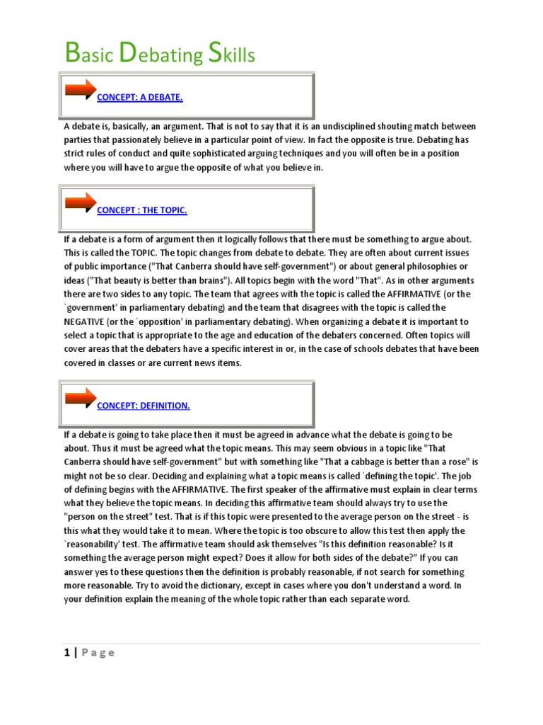 Learn The Basic Debating Skills 101 | PDF | Definition | Argument