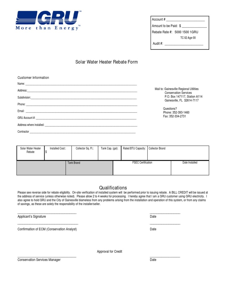 Solar Water Heater Rebate Application | PDF | Water Heating | Rebate ...
