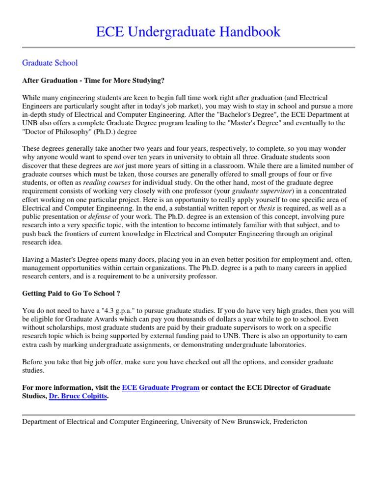 UNB ECE Graduate Program | PDF | Postgraduate Education | Graduate School
