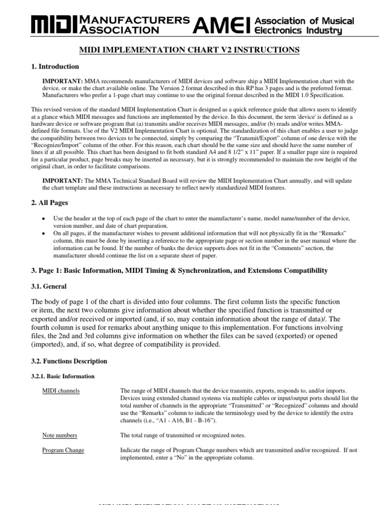 Midi Implementation Chart V2 Instructions PDF | PDF | Computers