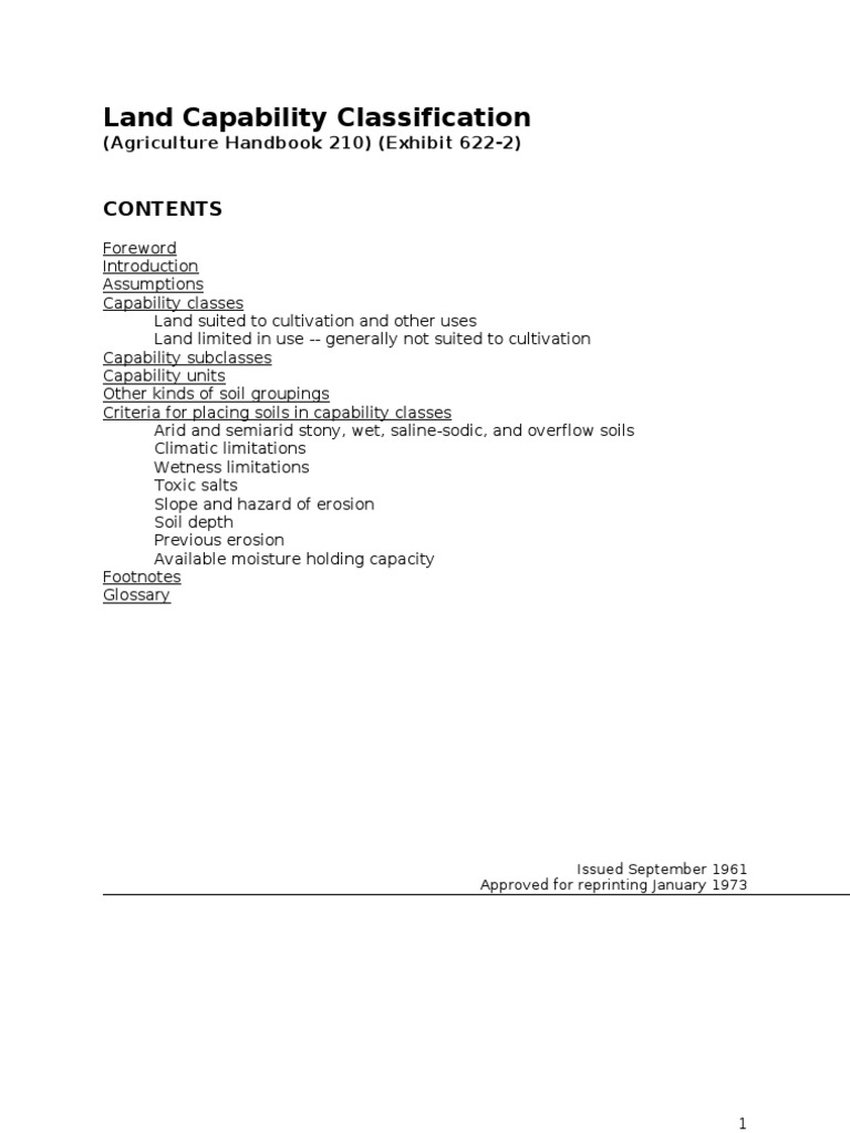 Land Capability Classification: (Agriculture Handbook 210) (Exhibit 622 ...