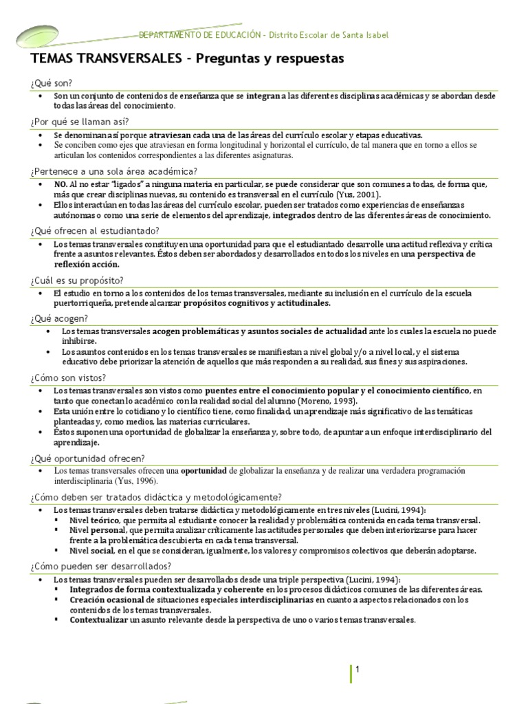 Temas Transversales en Educación | PDF | Plan de estudios | Conocimiento