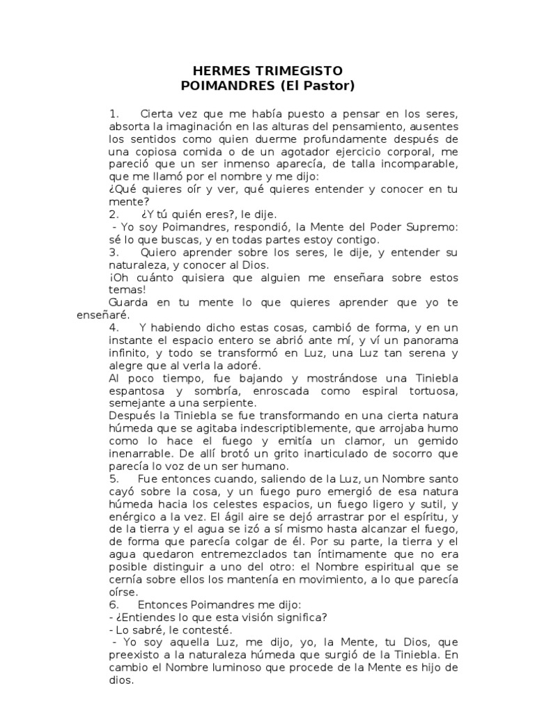 Hermes Trismegisto Poimandres | PDF | Mitos de la creación | Alma