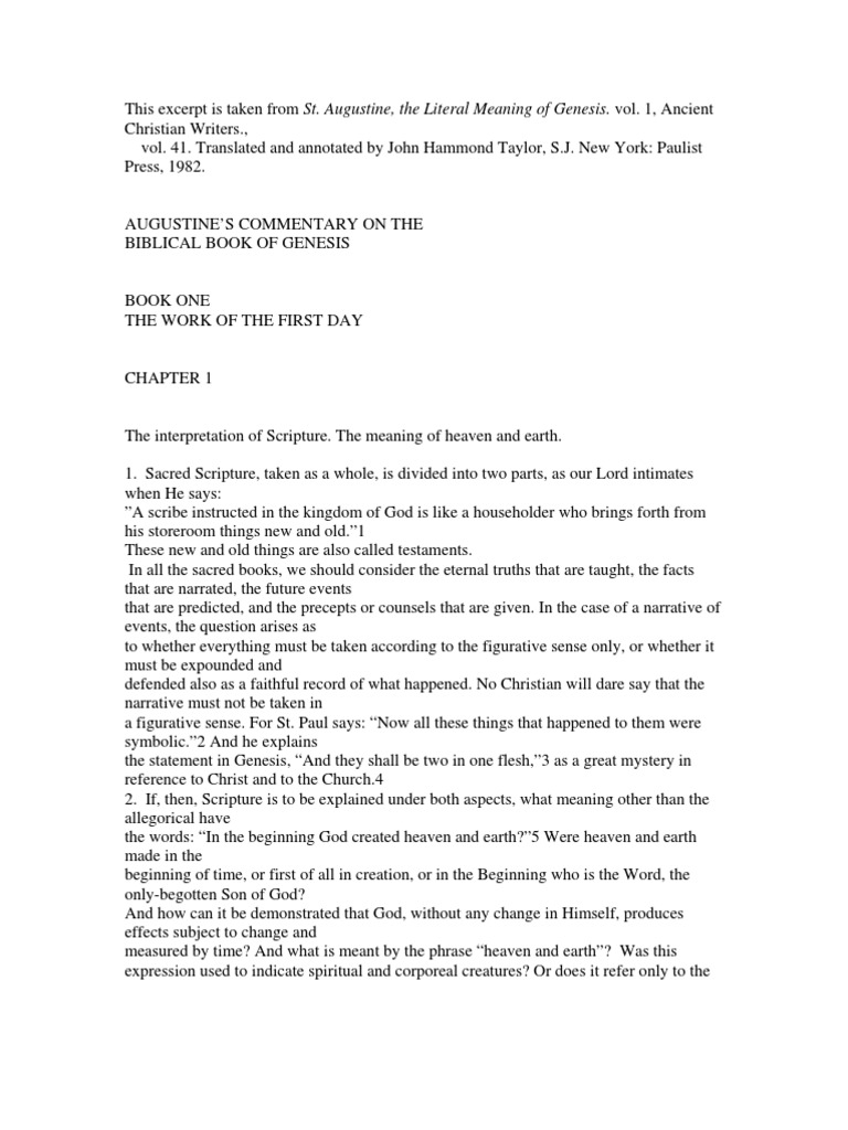 St. Augustine On Genesis 1 | PDF | Genesis Creation Narrative | Trinity