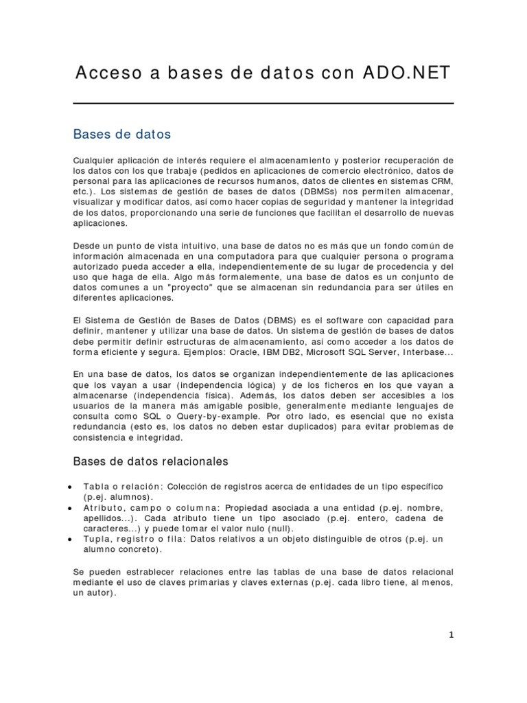 Acceso A Bases de Datos Con | PDF | Active X Data Objects | SQL