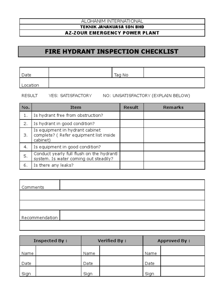 Fire Hydrantl Inspection Checklist | PDF | Water Management | Hydraulics