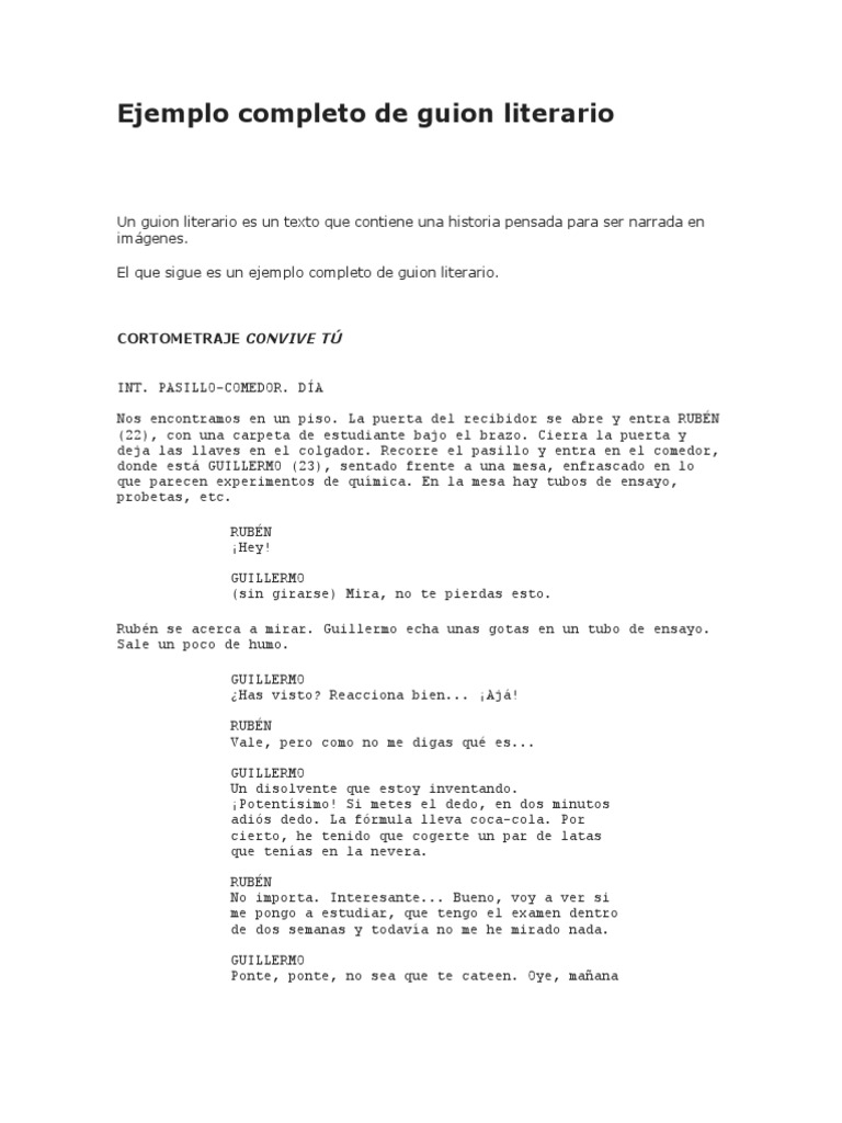 Ejemplo Completo de Guion Literario | PDF