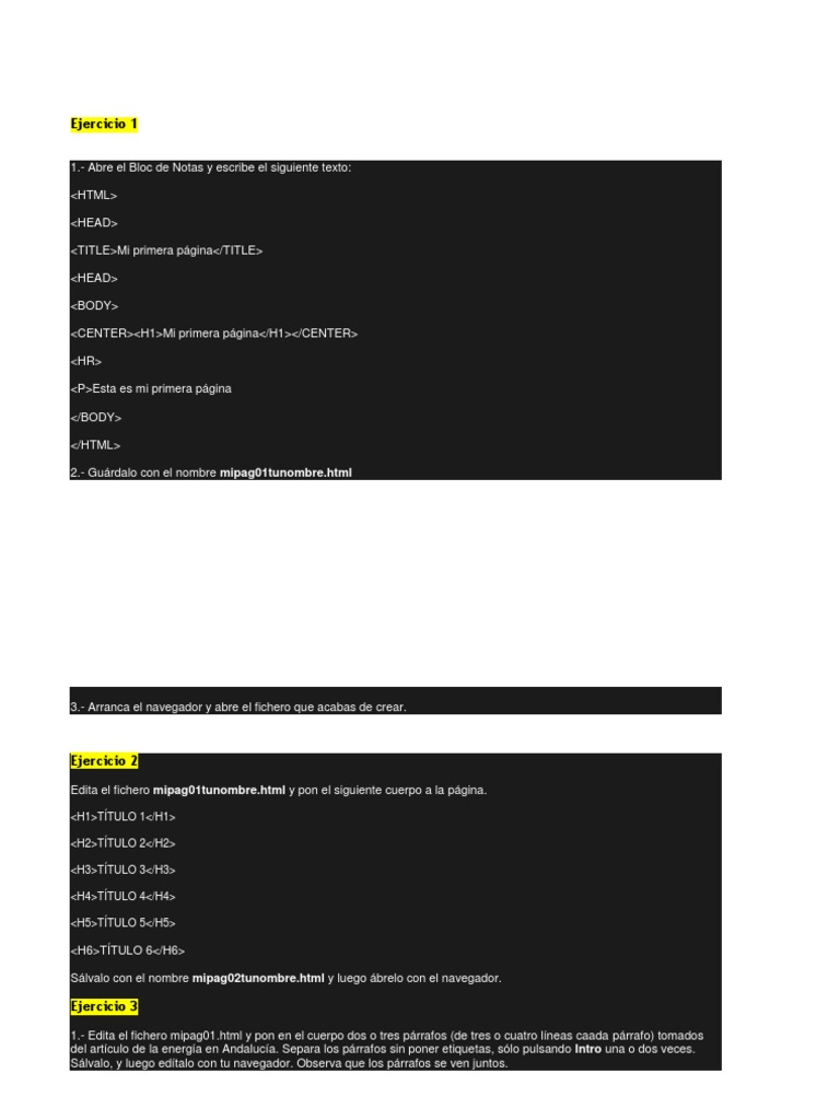 Ejercicios Prácticos de HTML Básico | PDF | HTML | Archivo de computadora
