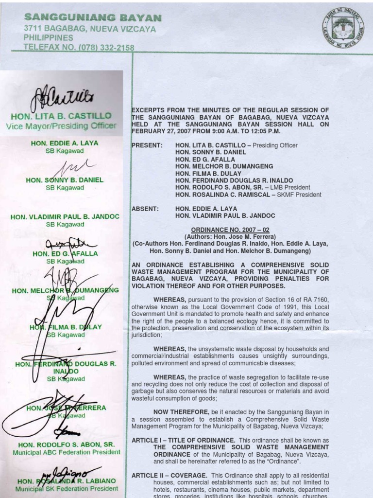 Comprehensive Solid Waste Management Ordinance | PDF | Waste Management | Municipal Solid Waste