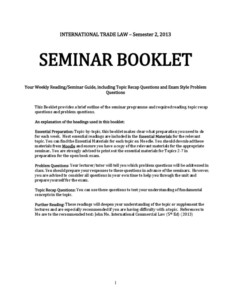 ITL Semester II Seminar Booklet | PDF | World Trade Organization | Bill ...
