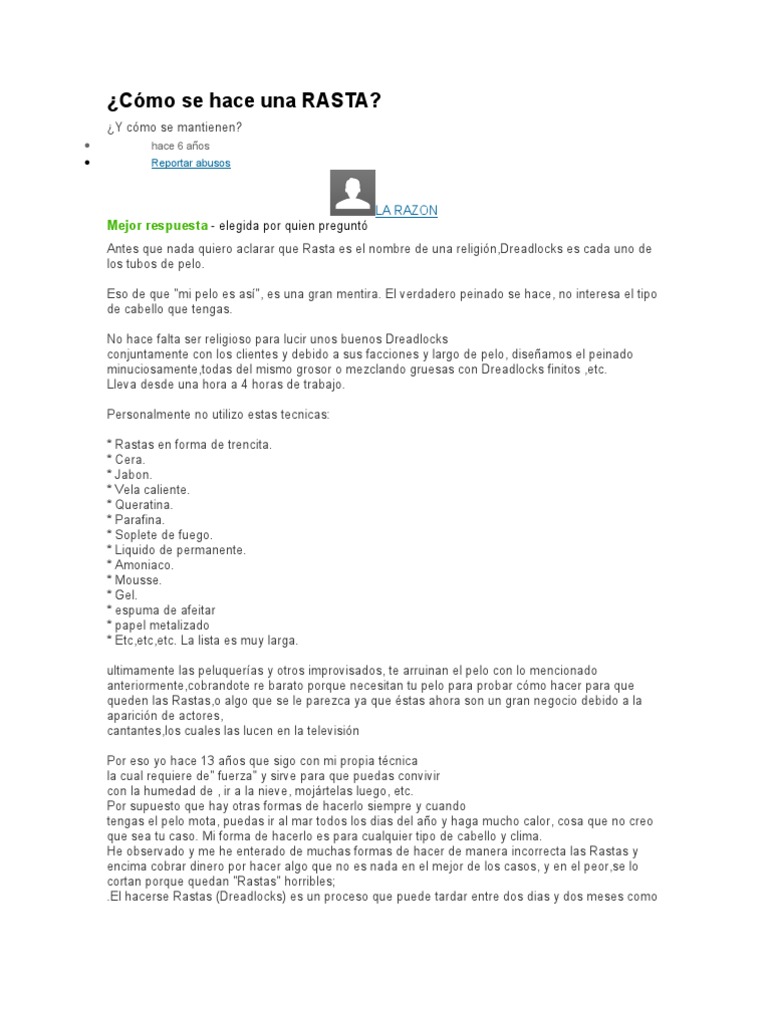 Cómo Se Hace Una RASTA | PDF | Pelo | Sistema tegumentario