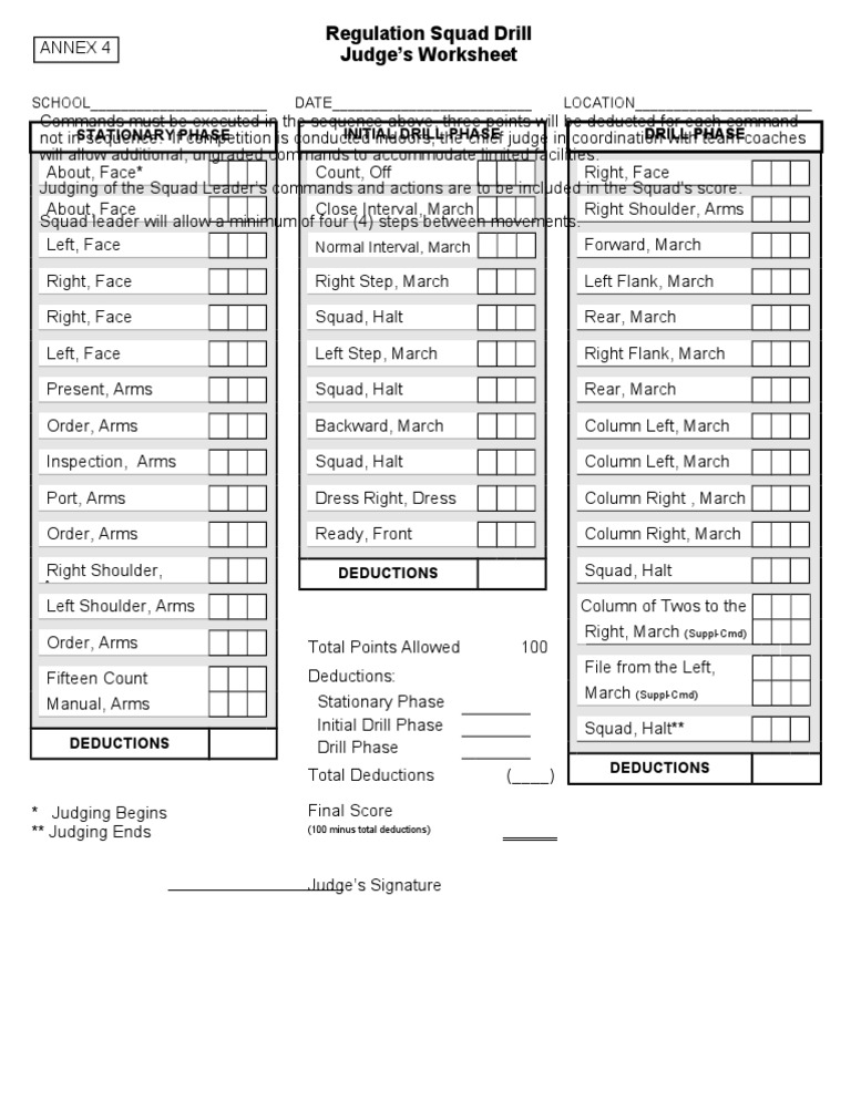 Squad Drill Commands and Scoring Guide | PDF