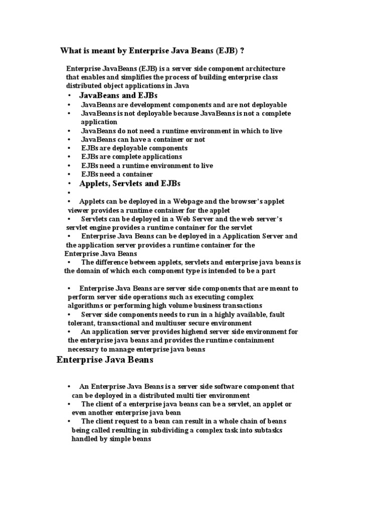 Javabeans and Ejbs: What Is Meant by Enterprise Java Beans (Ejb ...