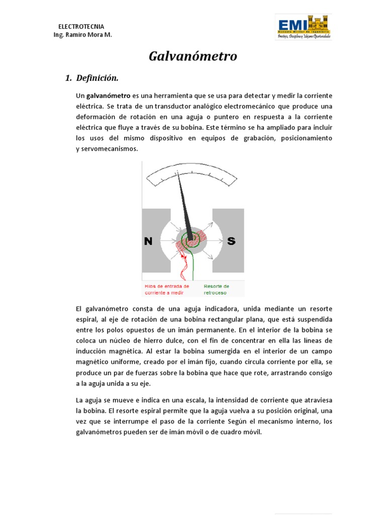 Descripción detallada del funcionamiento y tipos de galvanómetros | PDF ...