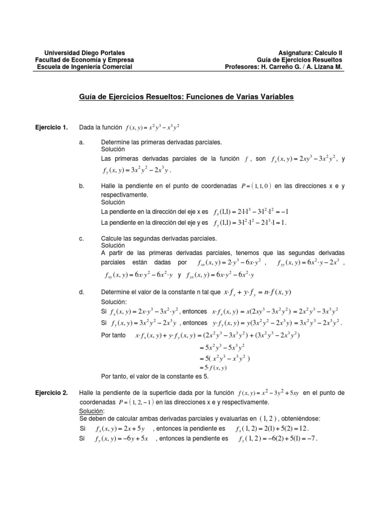 Ejercicios Resueltos. Funciones de Varias Variables | Descargar gratis PDF | Derivado | Calculo ...