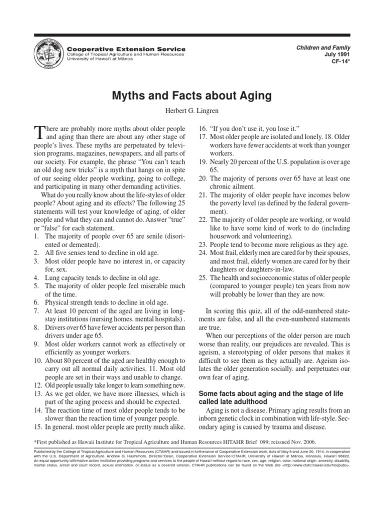 Facts or Myth Aging | PDF | Remarriage | Old Age