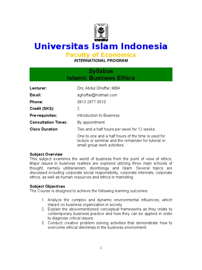 Islamic Business Ethics | PDF | Business