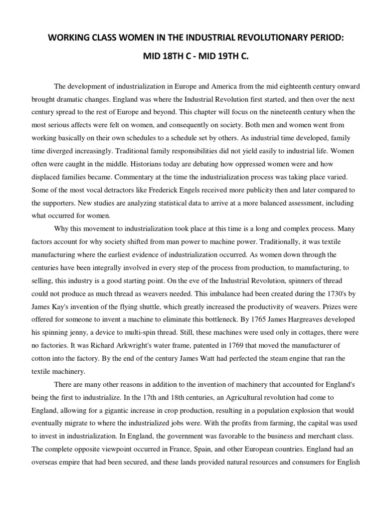 Women Working Class (Industrial Revolution) | PDF | Industrial ...