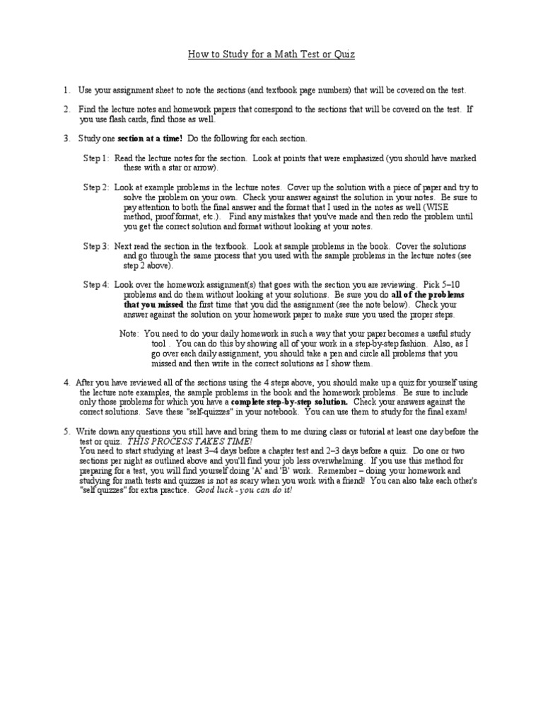 How To Study For A Math Test | PDF | Homework | Quiz
