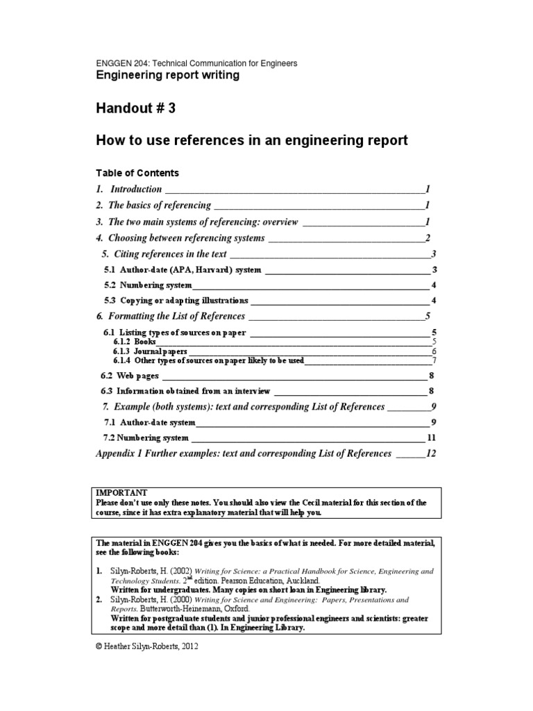 Handout # 3 How To Use References in An Engineering Report | PDF ...