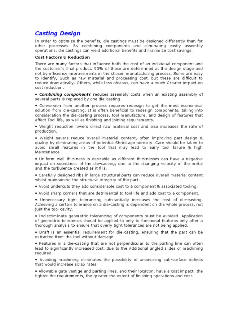 Casting Design: Cost Factors & Reduction | PDF | Casting (Metalworking ...