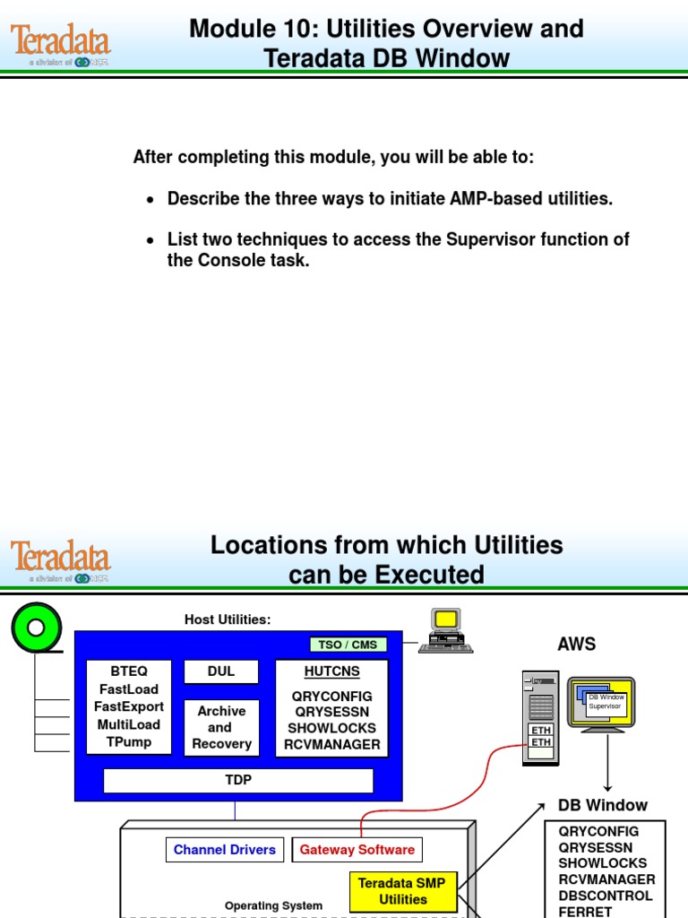 Module 10: Utilities Overview and Teradata DB Window | PDF | Command Line Interface | Databases