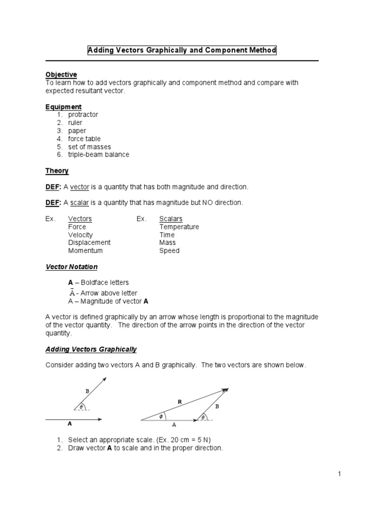 Adding Vectors Graphically and Component Method: Objective | PDF | Euclidean Vector | Quantity