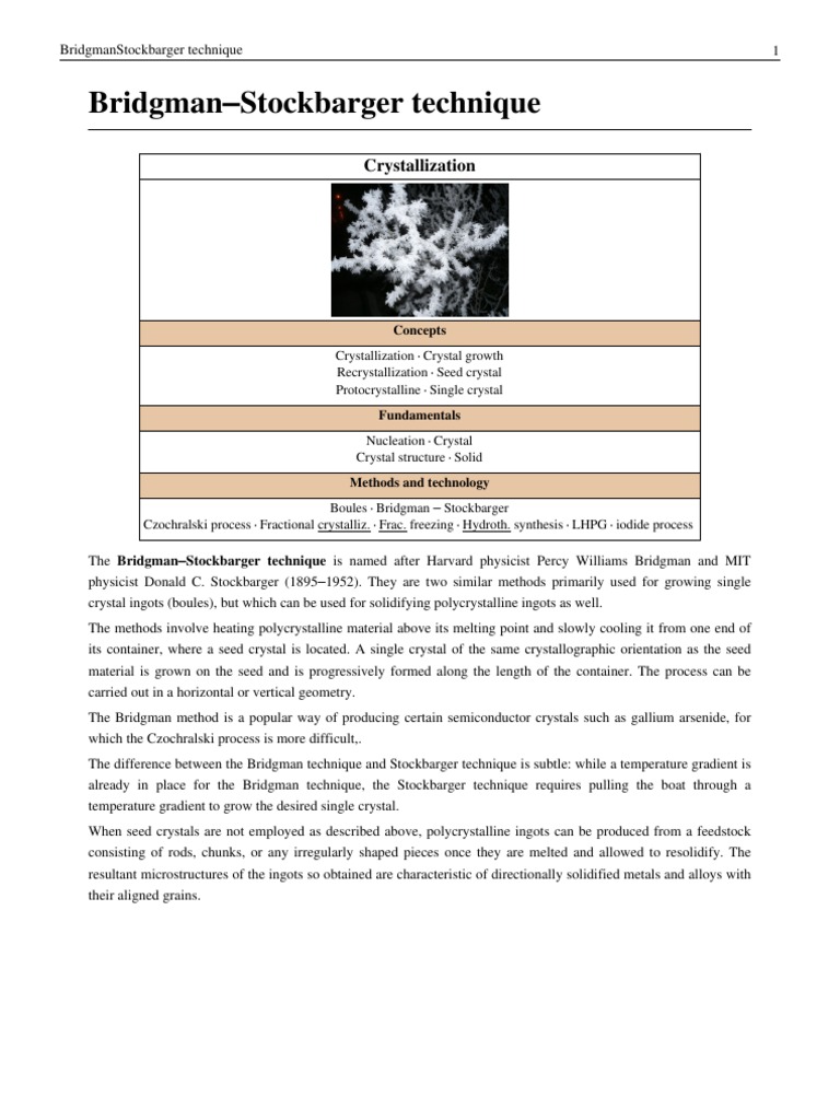 Bridgman-Stockbarger Technique: Crystallization | PDF | Ingot | Single ...