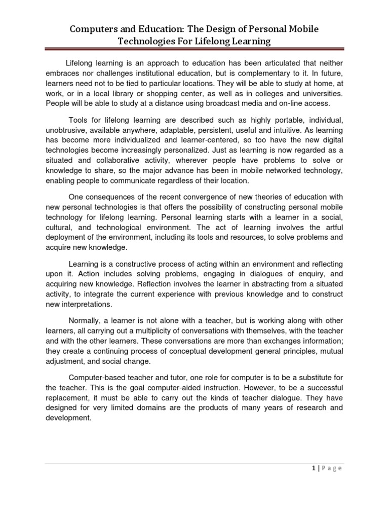 Journal 250 Word | PDF | Lifelong Learning | Educational Technology