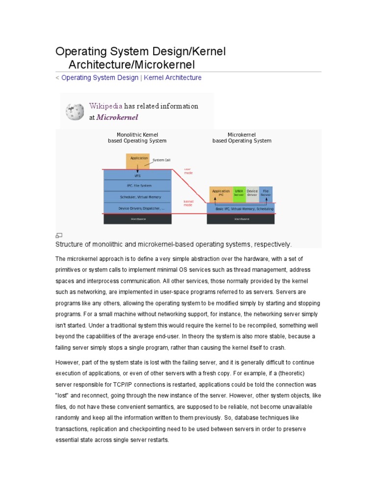 Operating System Design/Kernel Architecture/Microkernel: Wikipedia ...