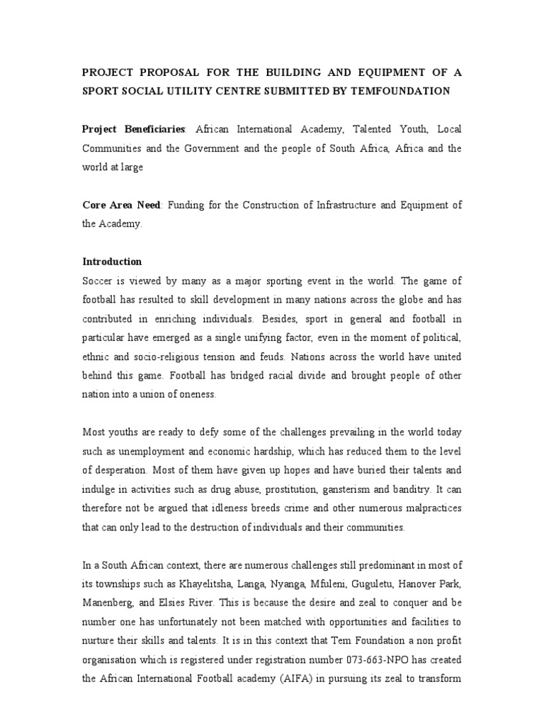 Project Proposal For The Building and Equipment of A Sport Social ...