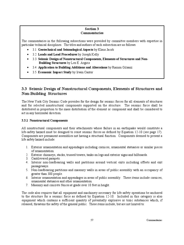 3.3 Seismic Design of Nonstructural Components, Elements of Structures ...