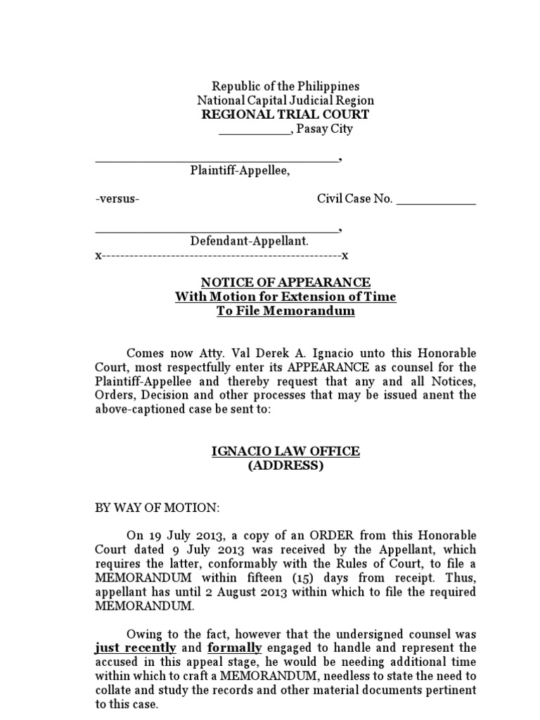 Blank Entry of Appearance With Motion For Extension | Public Law ...