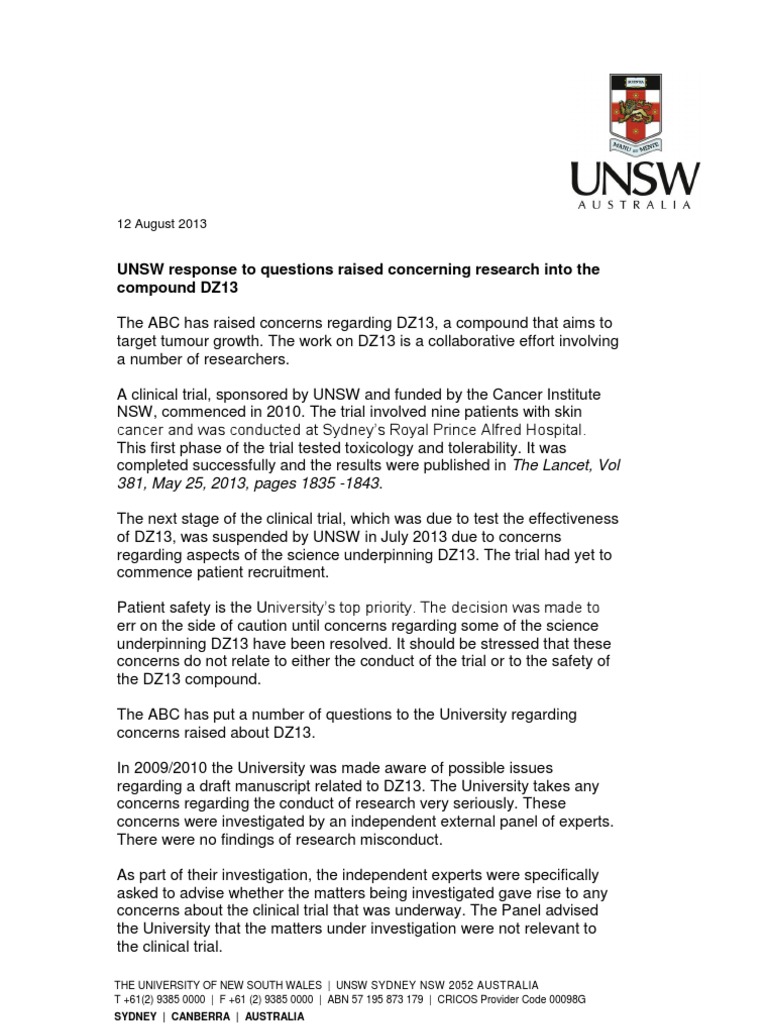 UNSW statement to 7.30 | Clinical Trial | Medicine | Free 30-day Trial ...