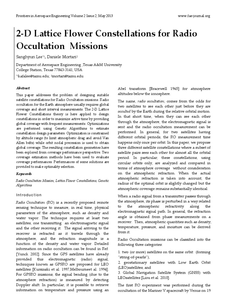 2-D Lattice Flower Constellations For Radio Occultation Missions | PDF ...