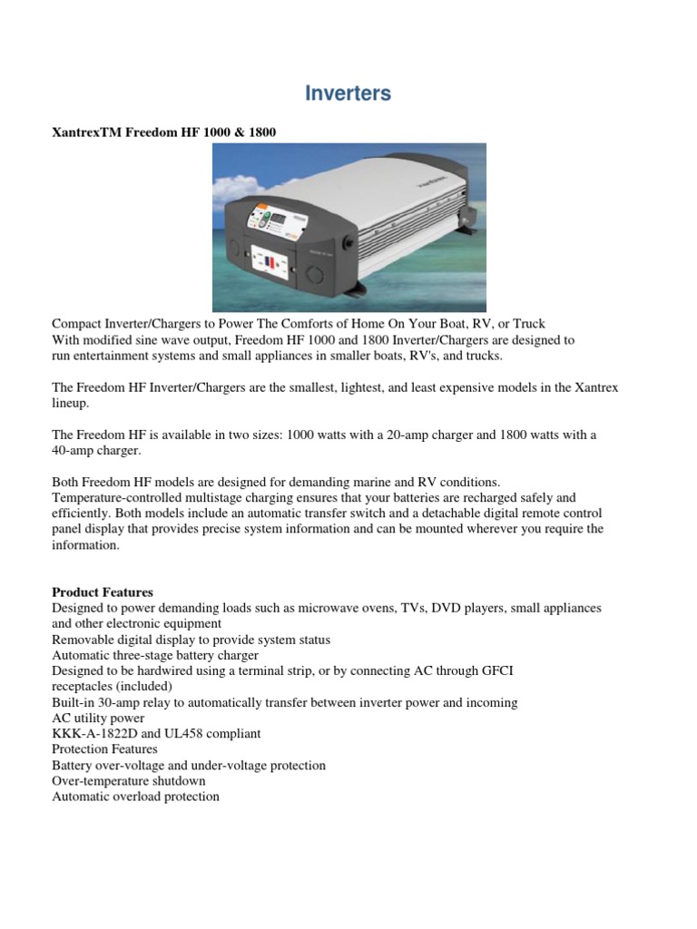 Inverters: Xantrextm Freedom HF 1000 & 1800 | PDF | Power Inverter ...