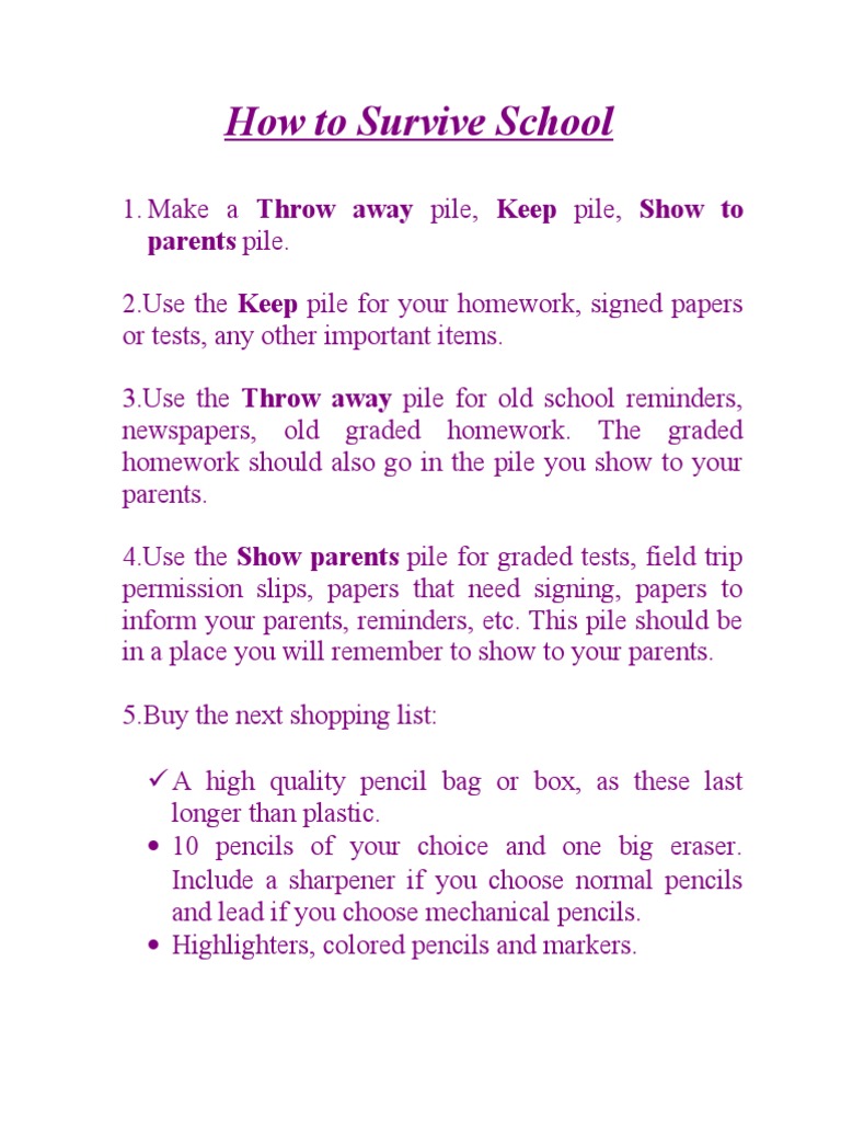 How To Survive School | PDF | Pencil | Notebook