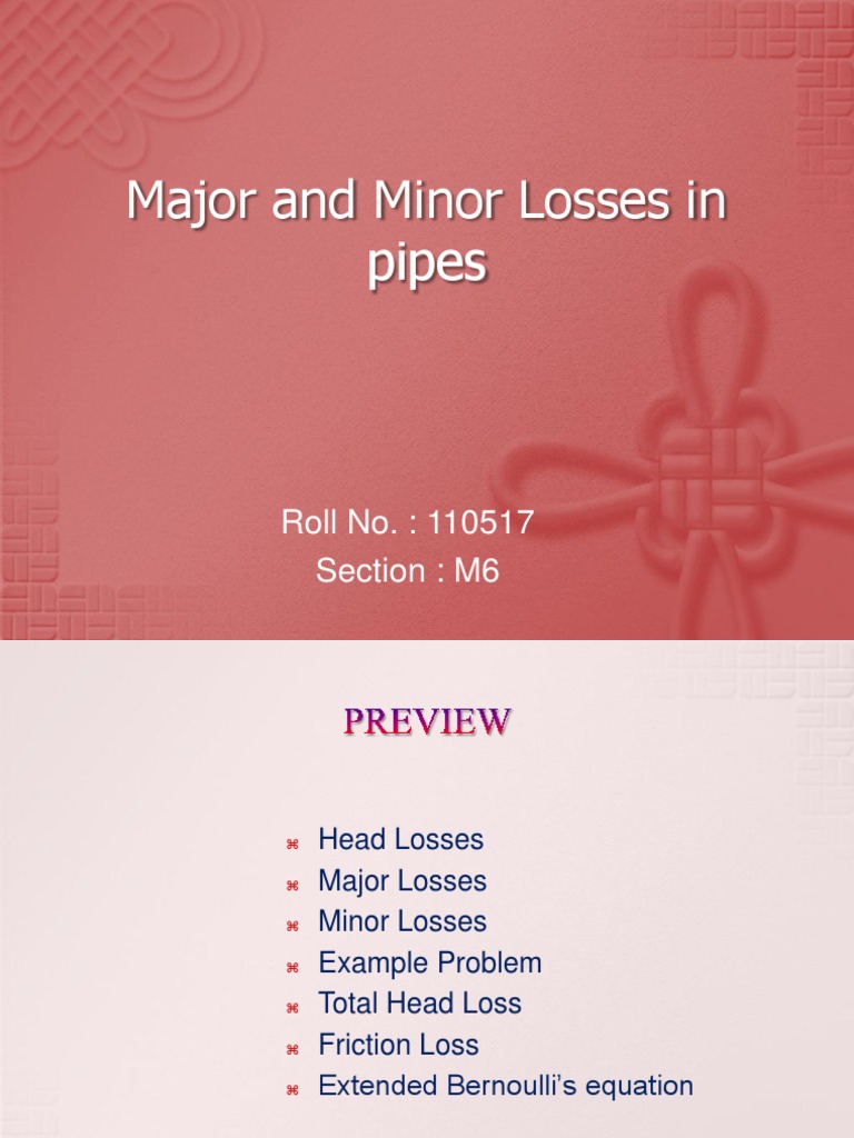 Major and Minor Losses in Pipes | PDF | Gases | Plumbing